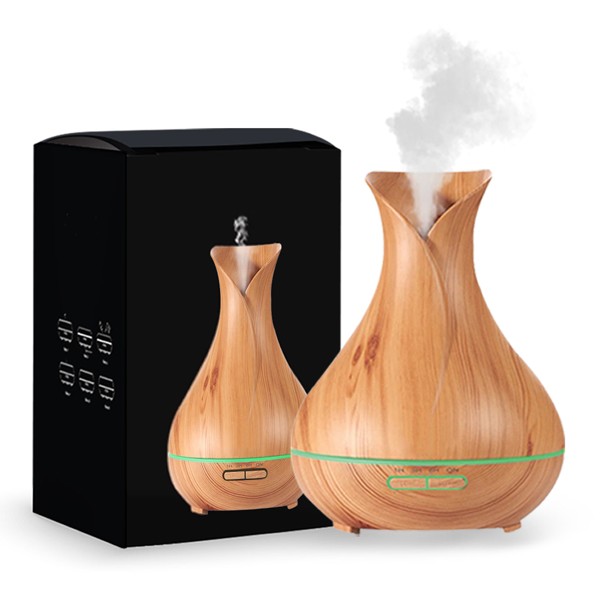 Ultrasonic Air Humidifier with Wood Grain 7 Color Changing LED Lights ...